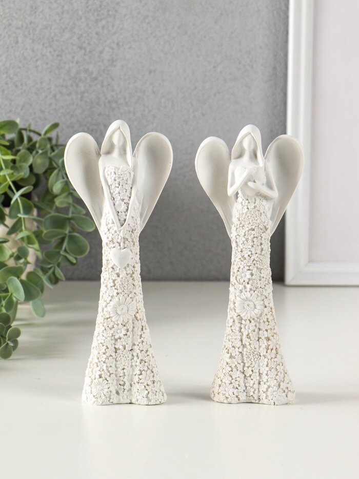 Фигурка полистоун «Безликий ангел в цветочном белом платье с сердцем», 20 см, микс