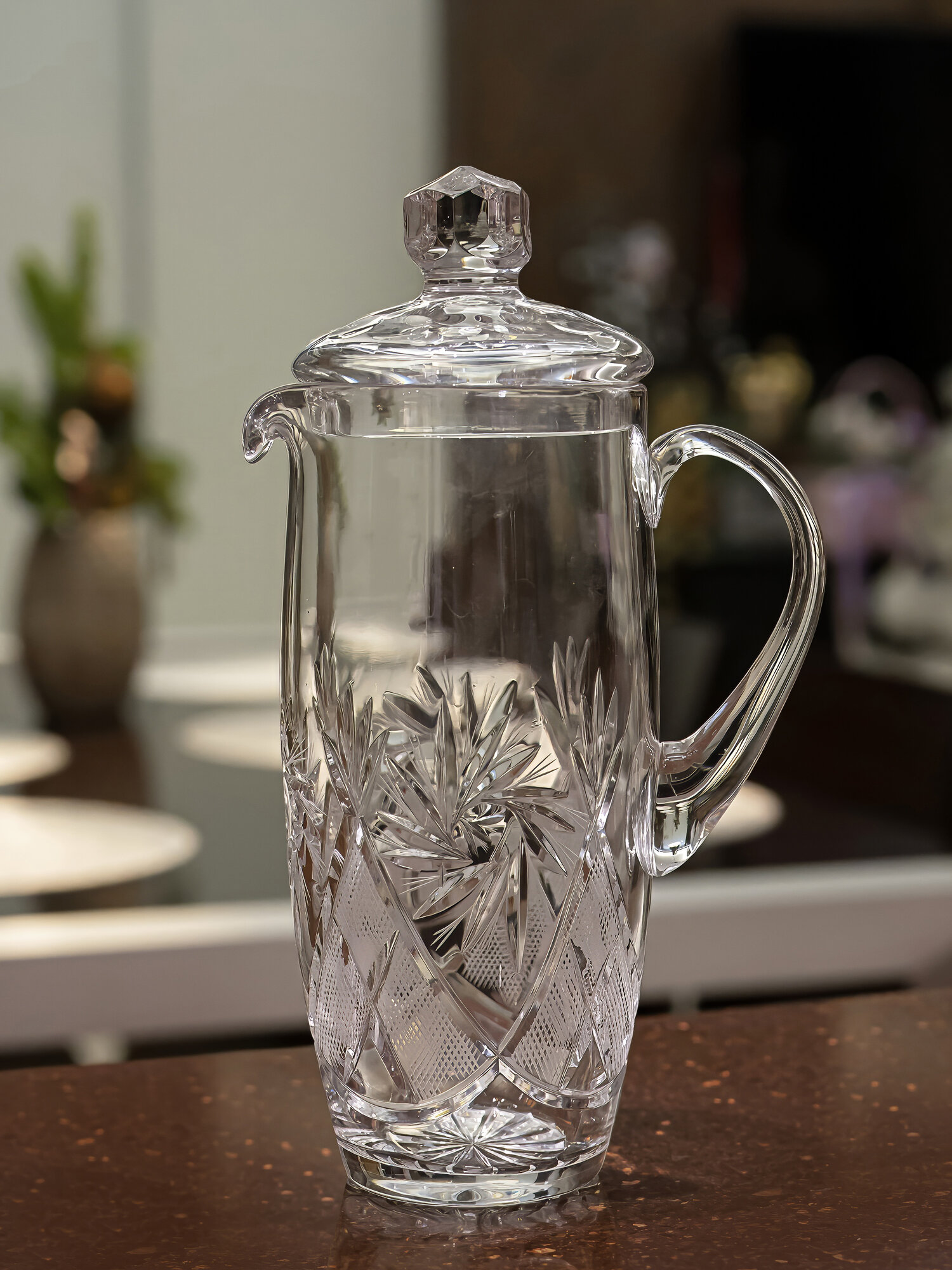 Кувшин для воды / напитков / сока / лимонада, хрустальный с крышкой и ручкой, объем 1 литр, Неман 4189-1000/1