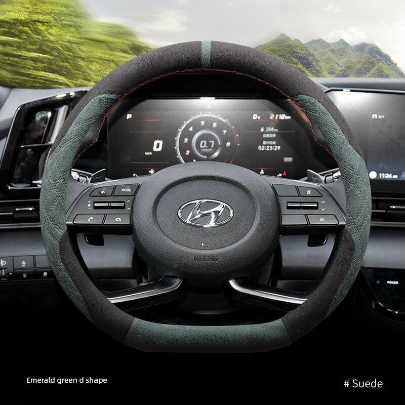 Накладка на руль Hyundai Sonata 2020-2022 D-Форма, фетр, серо-зеленый, высокое качество