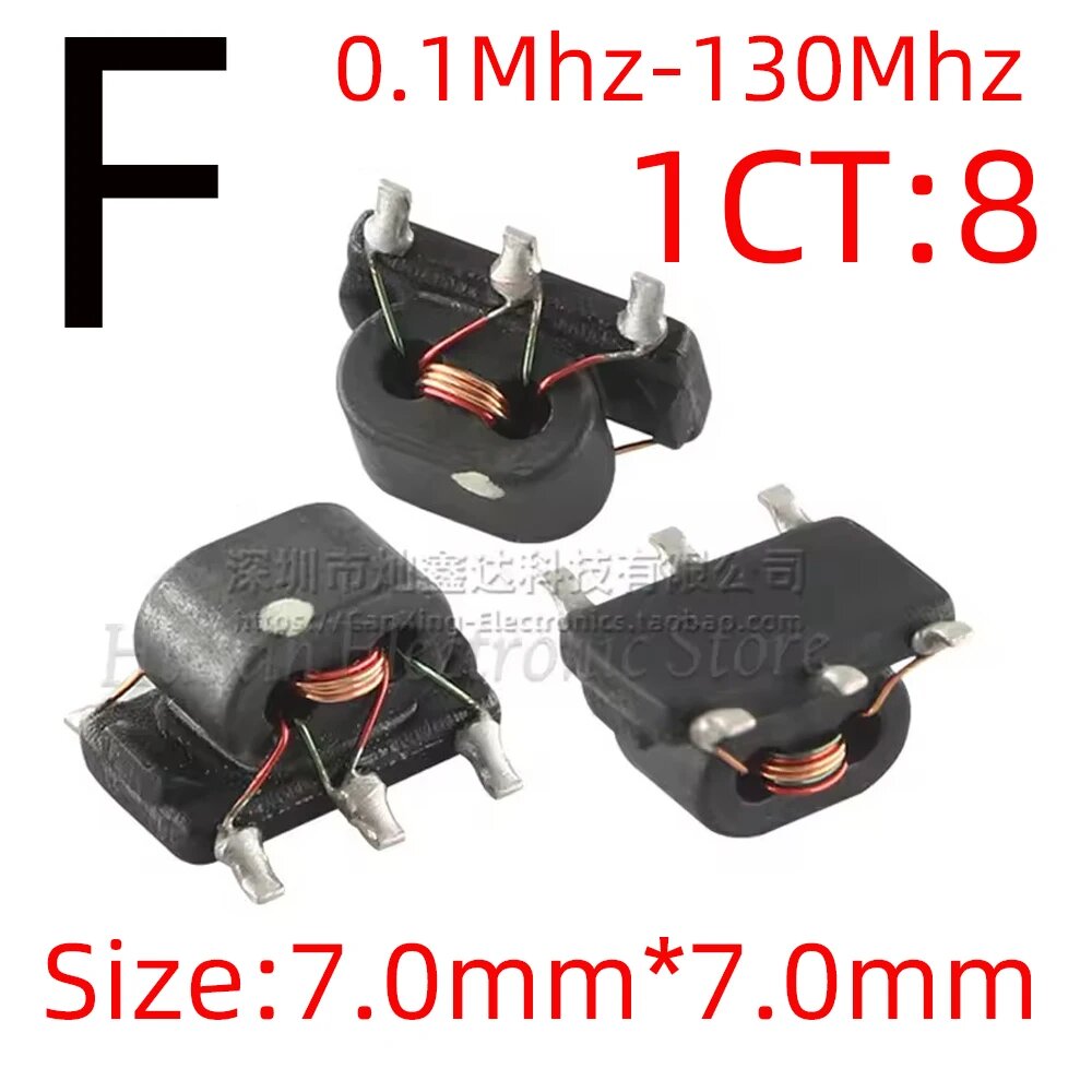 Радиочастотный балун-трансформатор 1CT:8, 0.1MHz-130MHz, F, 7.0x7.0