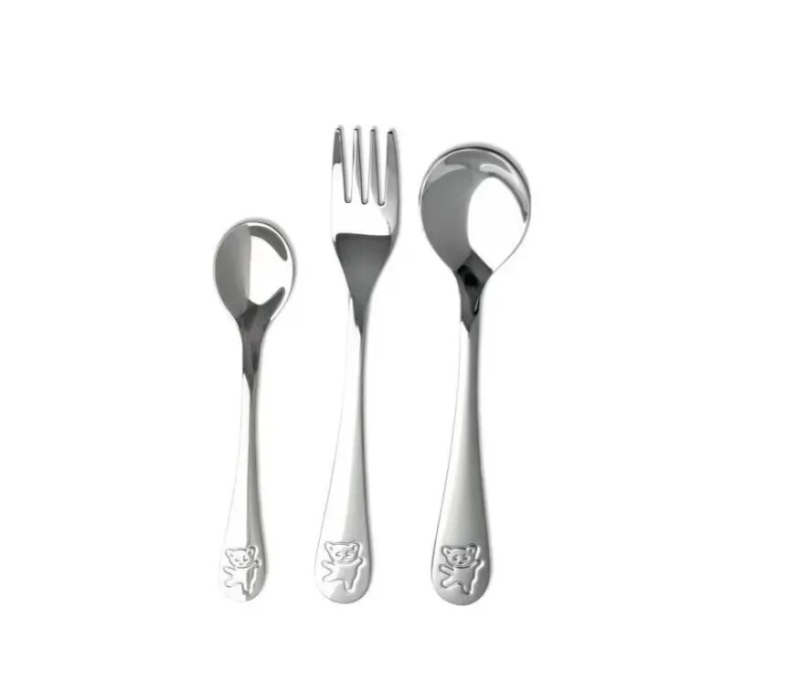 Набор детских столовых приборов Мишки (1 столовая ложка, 1 вилка и 1 чайная ложка), 3 предмета