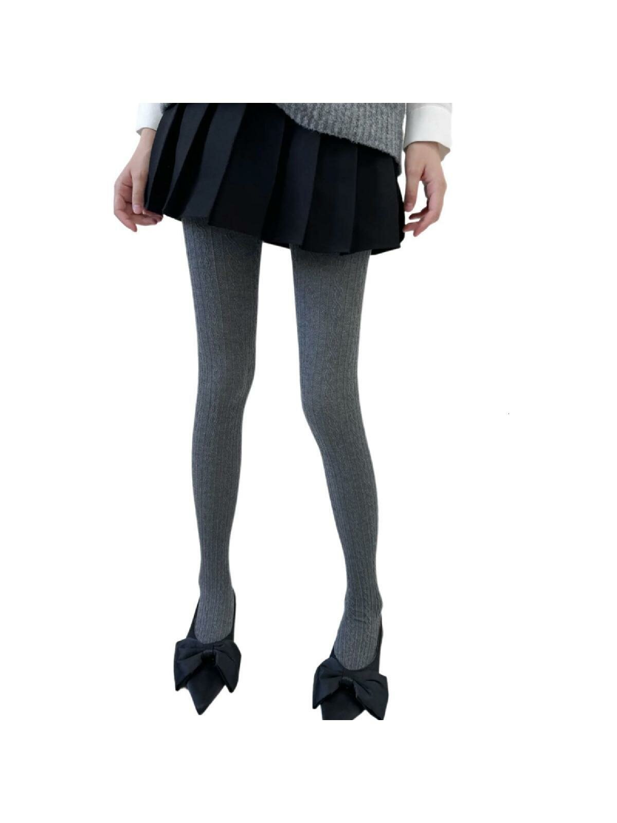 Женские японские колготы с полосатым узором, сажа