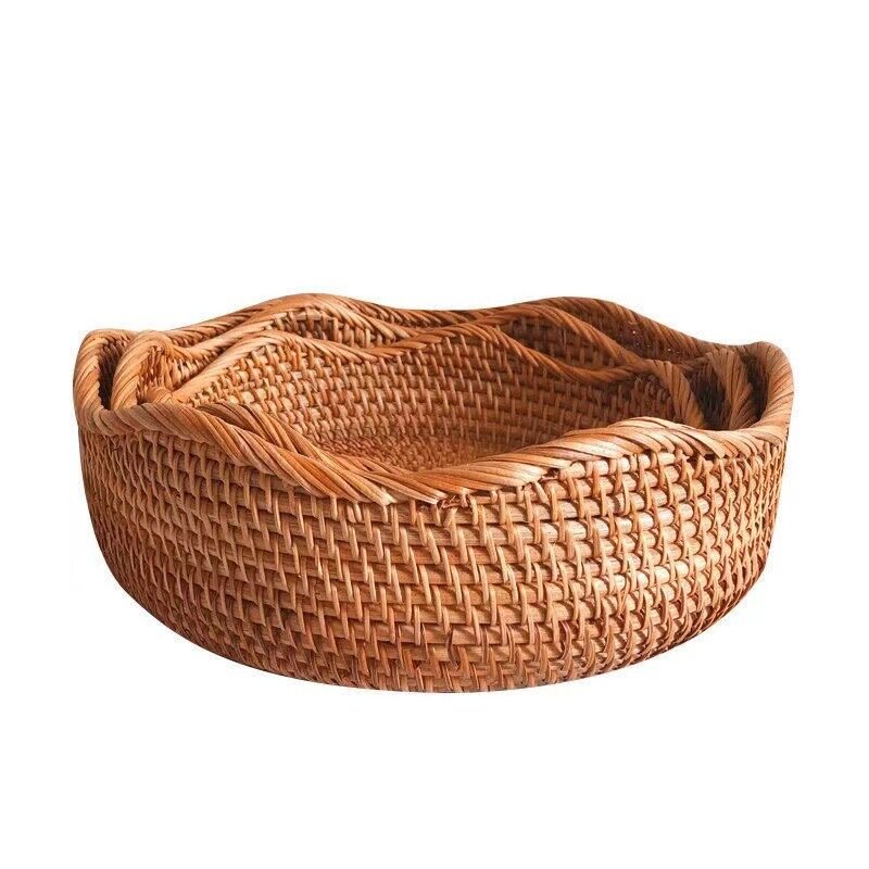 Вьетнамский плетёный фруктовый тарелка снековый пирожный фруктовый корзина настольная упаковка хранение корзина хлебная паровая хлебная корзина плетёная фруктовая корзина Волновая фруктовая тарелка (набор из трёх штук)