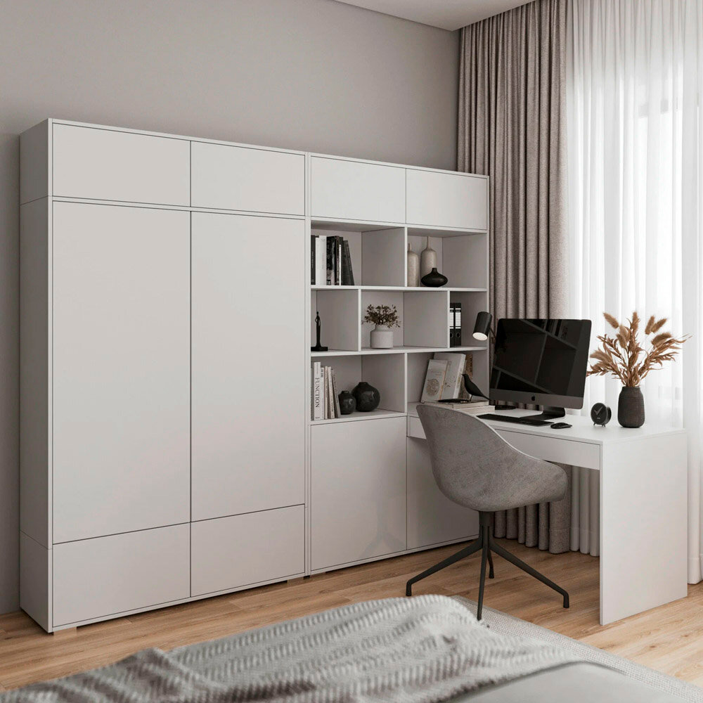 Стол письменный со стеллажом и шкафом 2400 Белый Белый