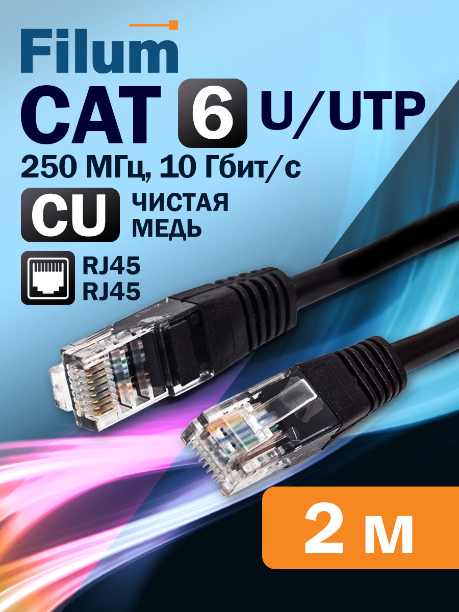 Кабель патч-корд Filum FL-U6-C-LSZH-2M-BK U/UTP 6кат. 2м Медь LSZH Черный