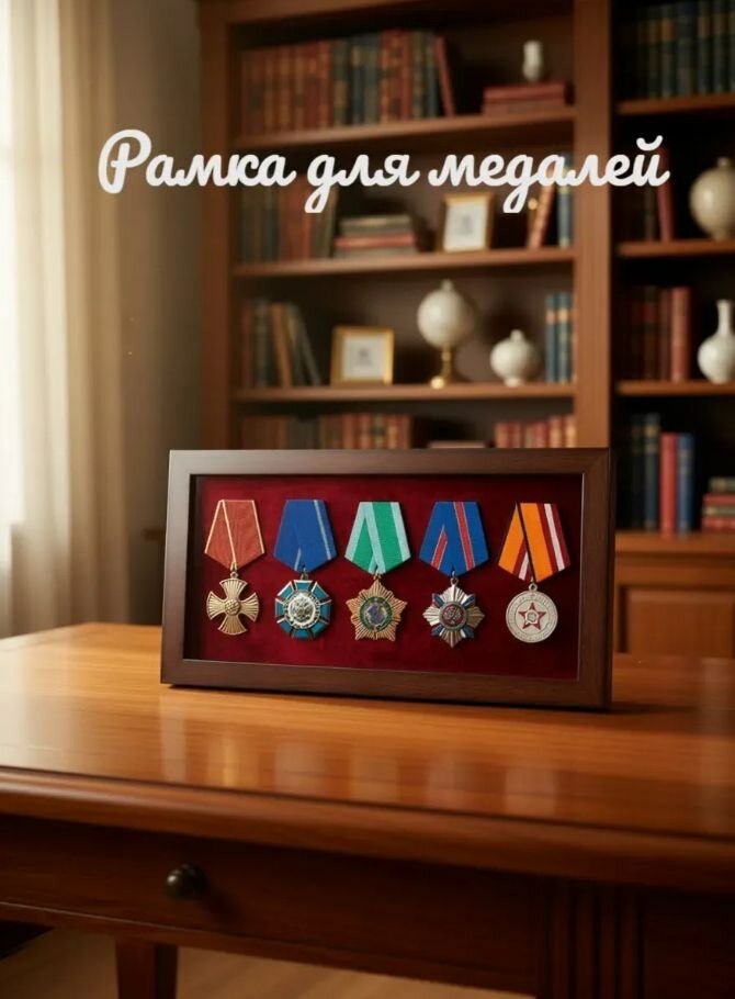 Рама футляр ручной работы для медалей, орденов и нагрудных знаков бордовая