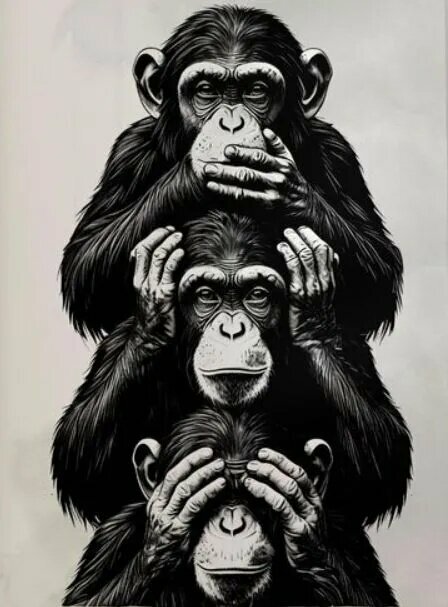 Алмазная Мозаика "Три Обезьяны Не Слышу Не Вижу Не Говорю" 30*40 См, Безрамная, Идеальна Для Дома, Украшения, Подарков.