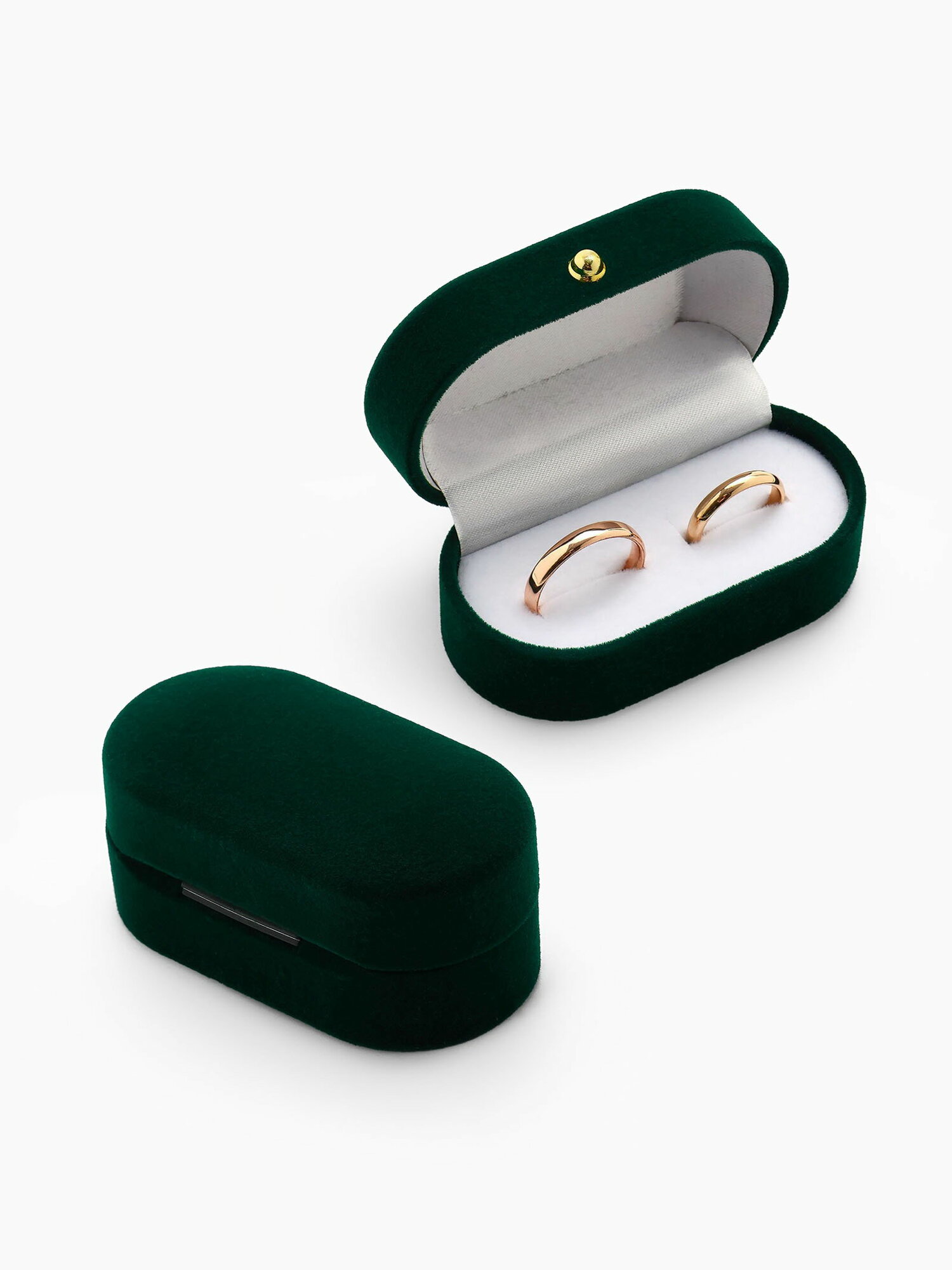 Футляр бархатный под серьги/ кольца/запонки, "Овал вытянутый" 7.5x4, цвет зелёный, вставка белая