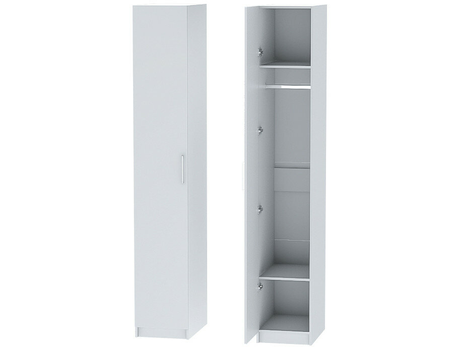 Шкаф-пенал однодверный, со штангой для вешалок и полками, Белый