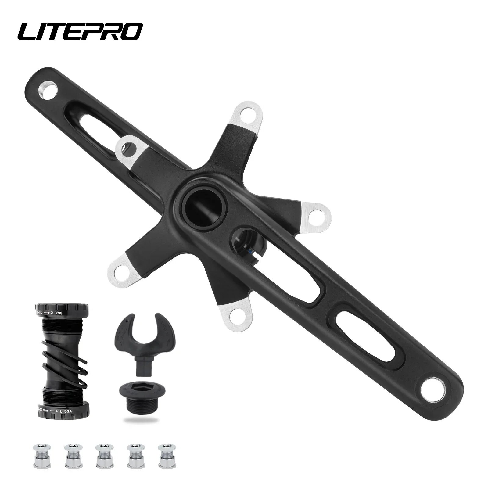 Litepro шатуны для Brompton 130BCD черные Black Crank BB