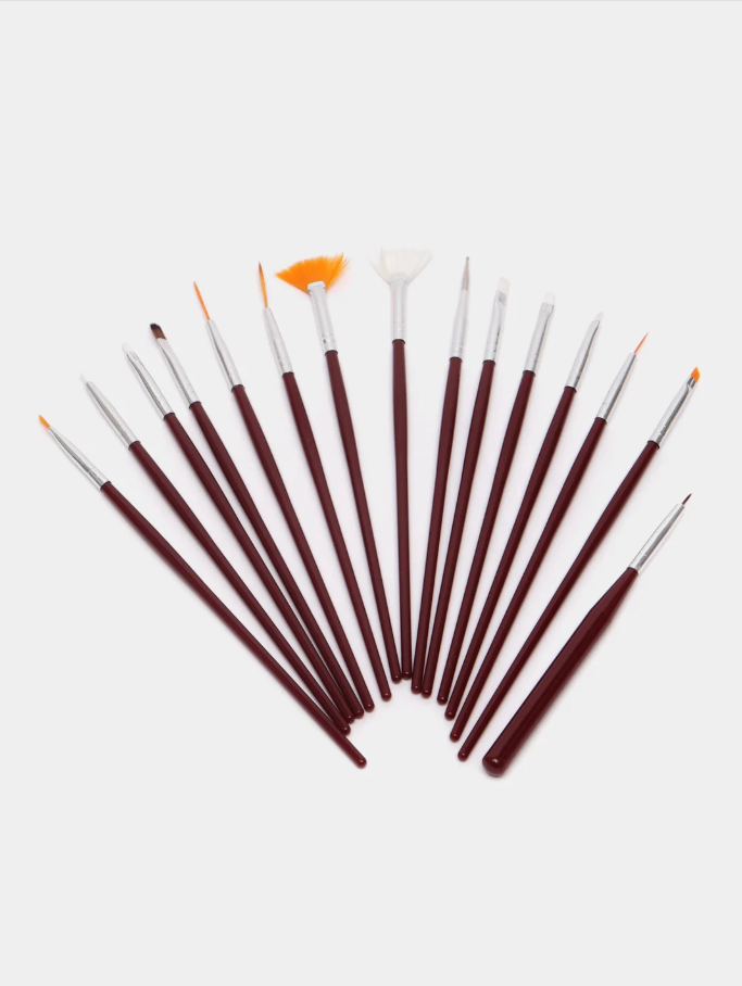 Набор кистей для наращивания и дизайна ногтей, 15 шт, бордовый