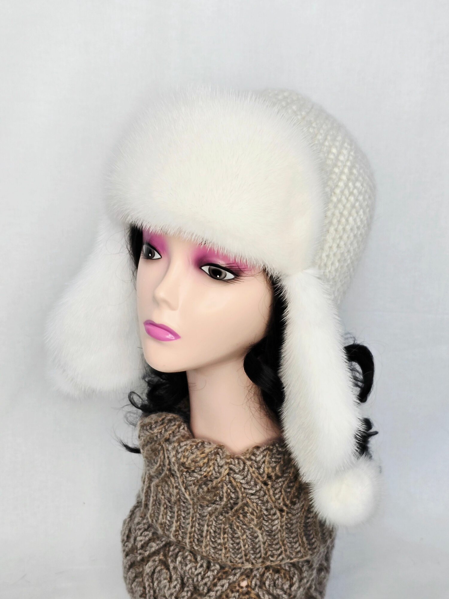 Шапка-ушанка мех норки для женщин