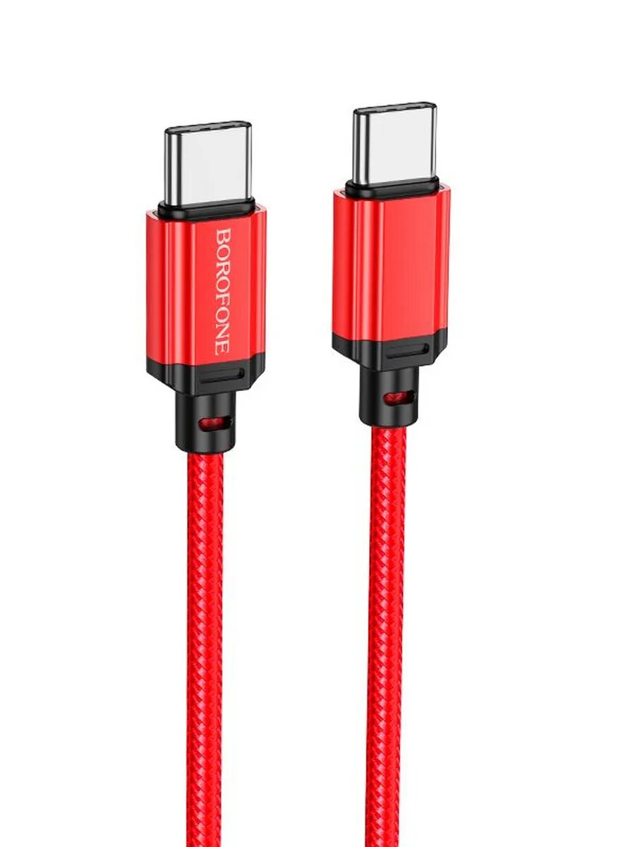 Кабель плетеный Borofone BX87 Type-C to Type-C, 60W, 3А, 1 метр, красный / провод с быстрой зарядкой для Android, iPhone с USB-C (15, 16, 17)