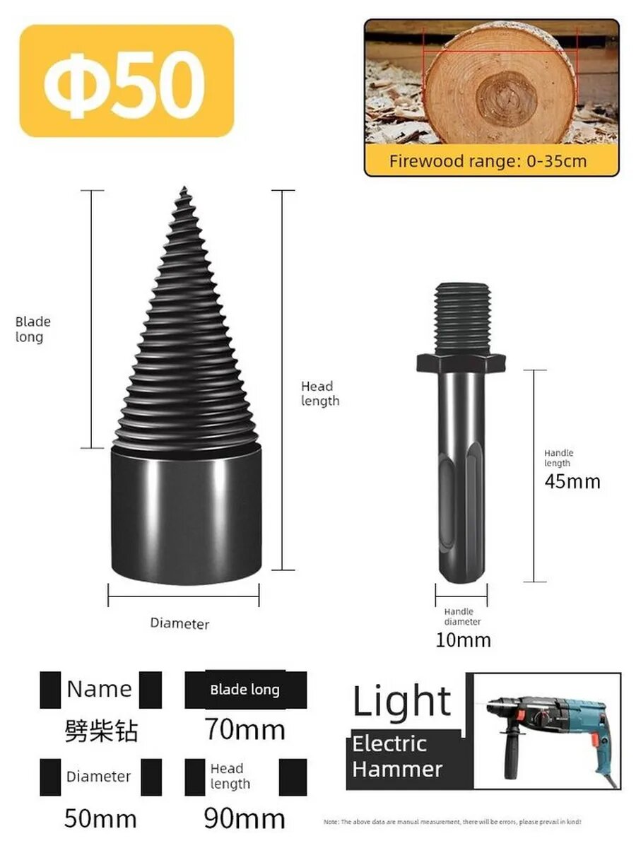 Электронасадка для дров - 50мм, ударная дрель, 5-30см