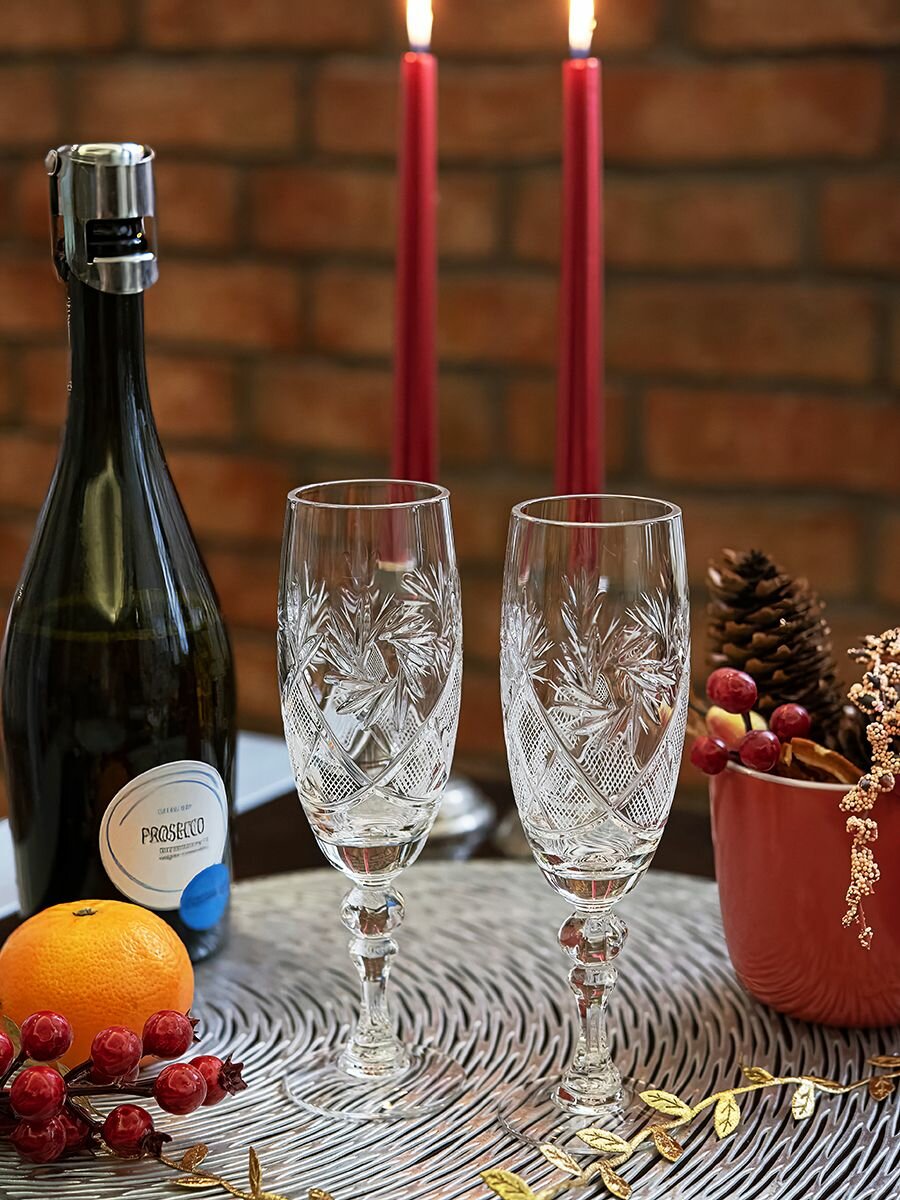 Хрустальные бокалы для шампанского и игристых вин 200 мл, набор фужеров 2 шт, Неман