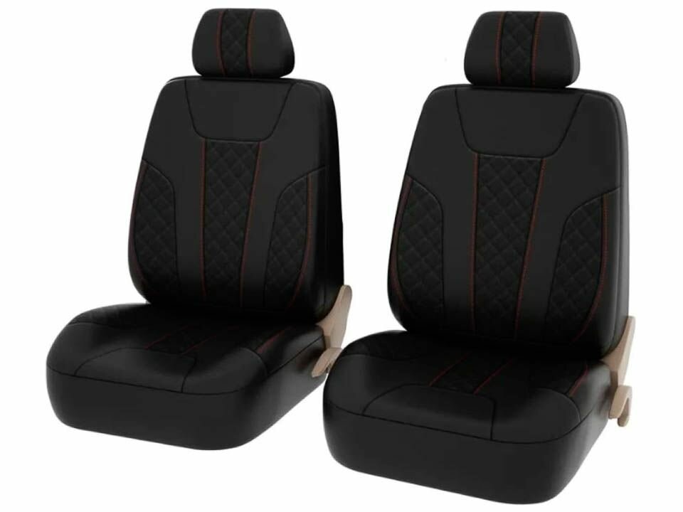 Чехлы авто универсальные PSV Lotos Next 2 FRONT 2 передних черный отсрочка красная экокожа 135896