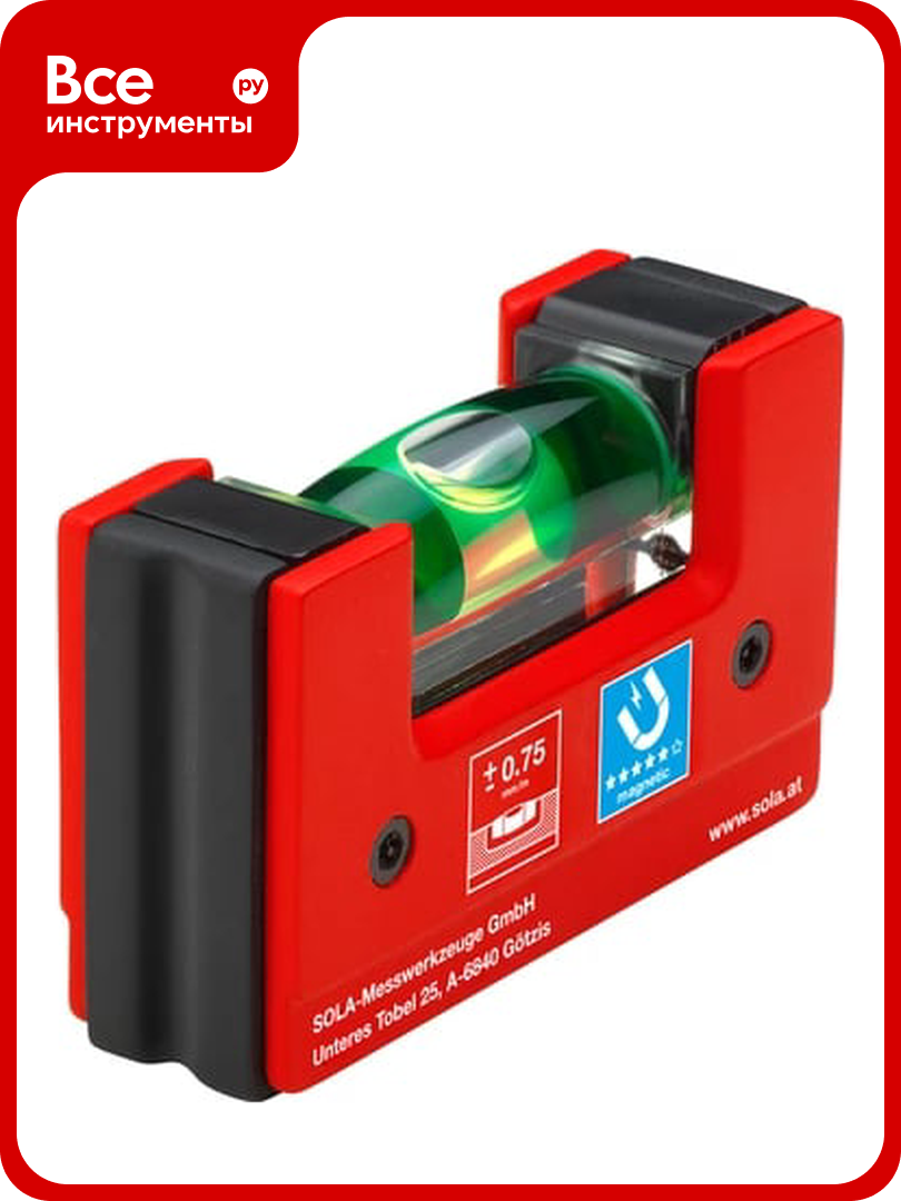 Уровень SOLA компактный магнитный GO Magnetic, 1 глазок, точн. 0,75 мм/м 01621101