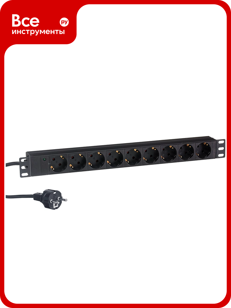 Блок розеток ExeGate ServerPro PDU-19H902 Al-9S-EU1.8CU, 19, 1U, алюминий, 9Schuko, евро, 1.8м 280848