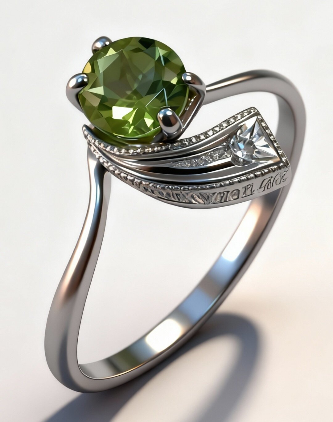 Кольцо помолвочное, серебро, 925 проба, родирование, фианит, хризолит