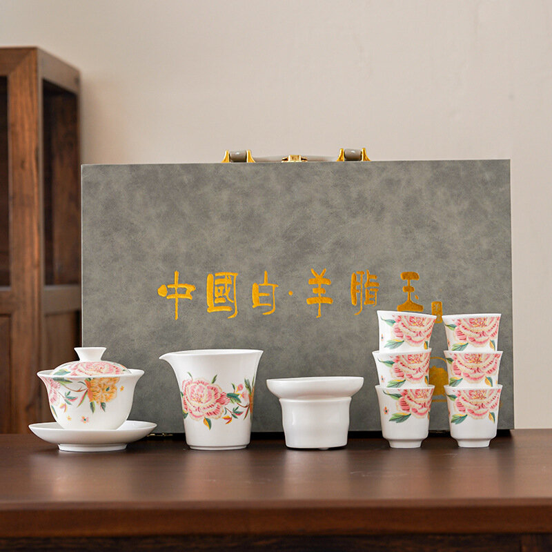 Набор для чая в национальном стиле, культурный креативный подарочный набор, овечий жир, белый фарфор, бизнес-подарок, корпоративное мероприятие, высококачественный сувенир