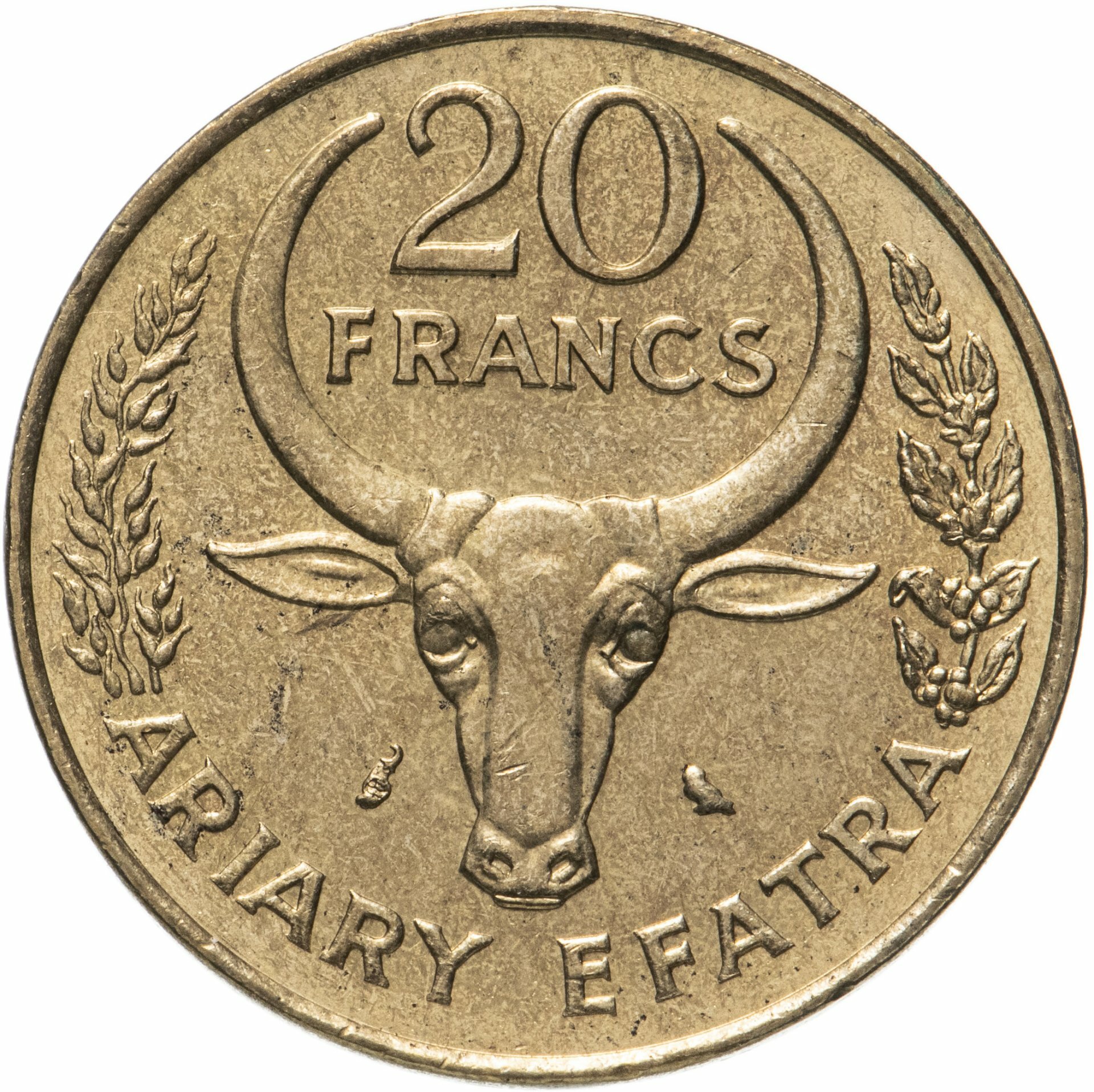 Мадагаскар 20 франков 1989, Алюминиевая бронза, в сохранности XF-AU