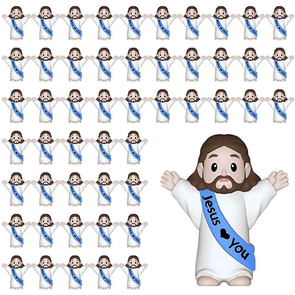 50 маленьких фигурок Иисуса, миниатюрные фигурки Иисуса - крошечные статуэтки для наполнения пасхальных яиц, религиозные подарки, вечеринки, подарки на крестины, разноцветные миниатюрные украшения, фигурки для игры в прятки.