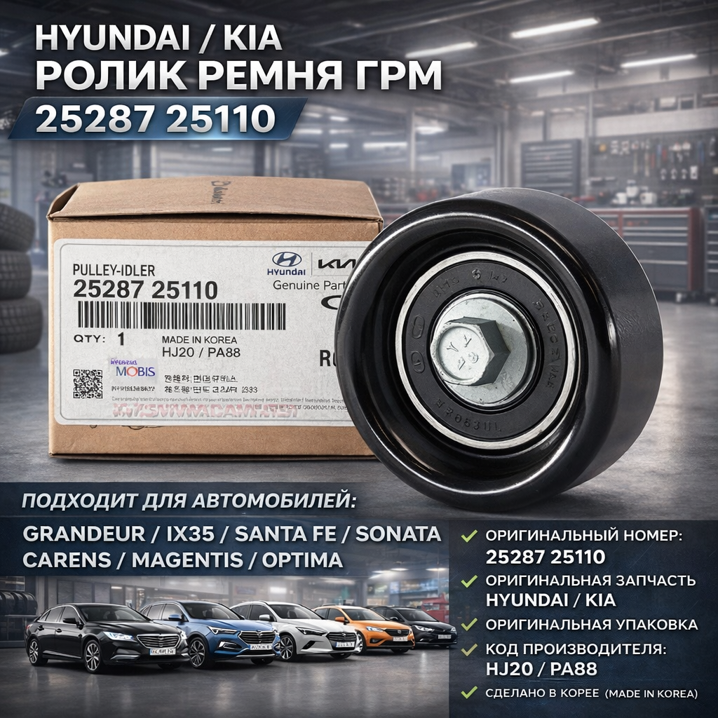 Ролик ремня ГРМ Hyundai/Kia арт. 2528725110 для Grandeur/ix35/Santa Fe/Sonata, Carens/Magentis/Optima