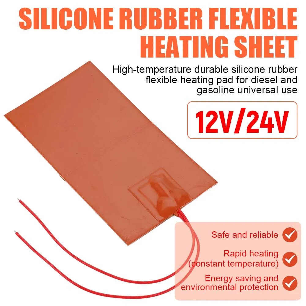 Самоклеящийся нагревательный коврик 12V (230x130 мм) силиконовый, для подогрева масляного поддона, термостат 60 C