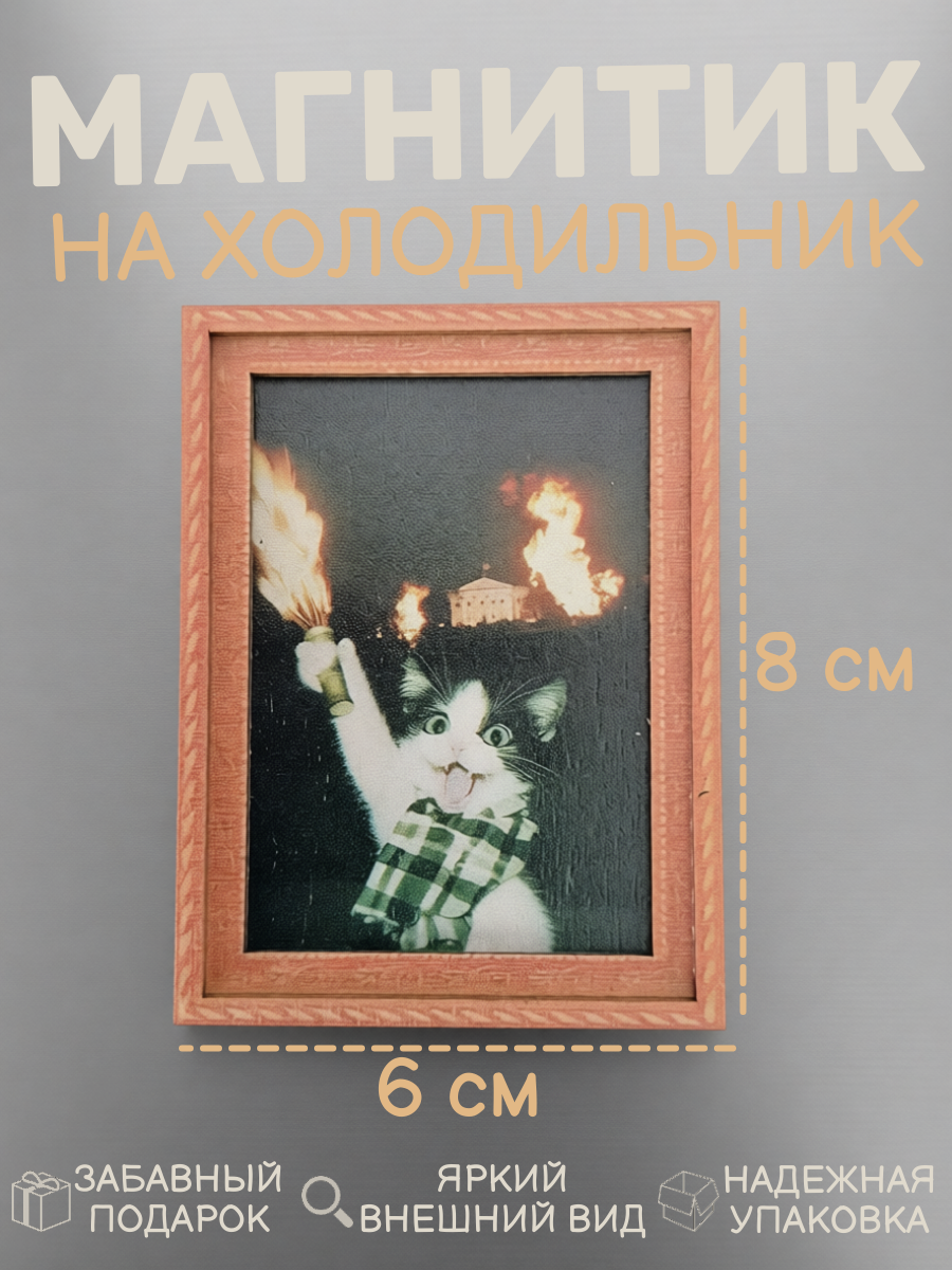 Магнитик на холодильник "Кот - бунтарь", 8х6 сантиметров
