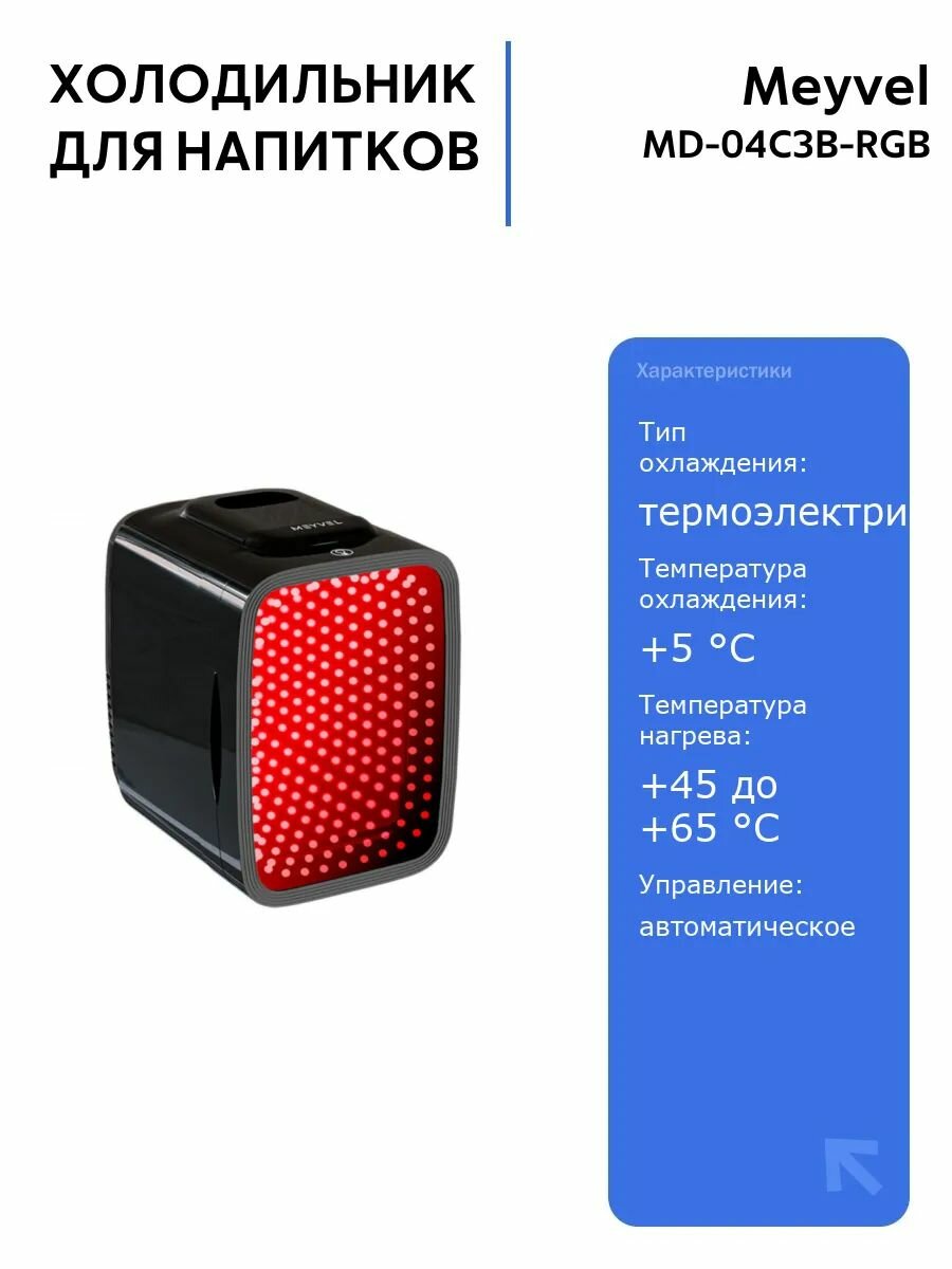 Холодильник для напитков Meyvel MD-04C3B-RGB 4л, термоэлектрический, с функцией нагрева и многоцветной подсветкой