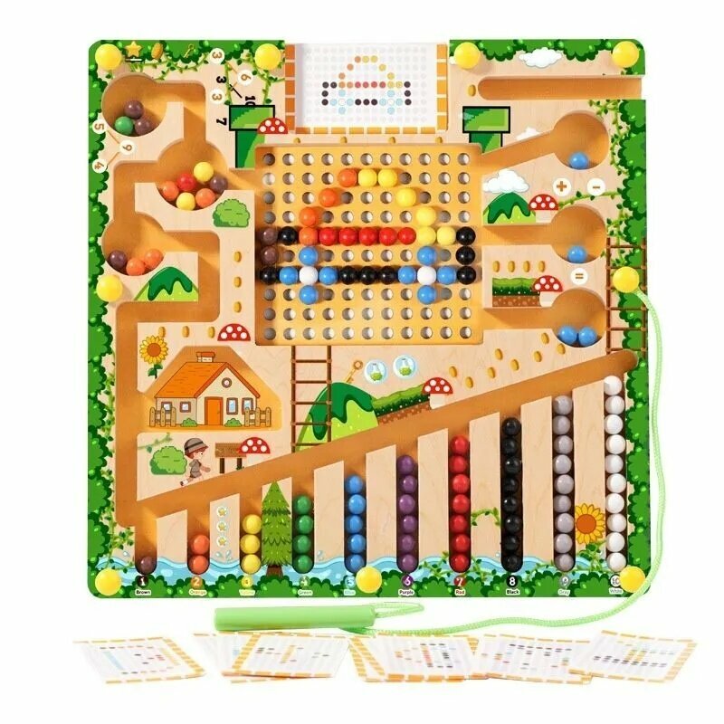 Магнитный лабиринт для детей YZ-006, деревянная развивающая игрушка с цветными шариками