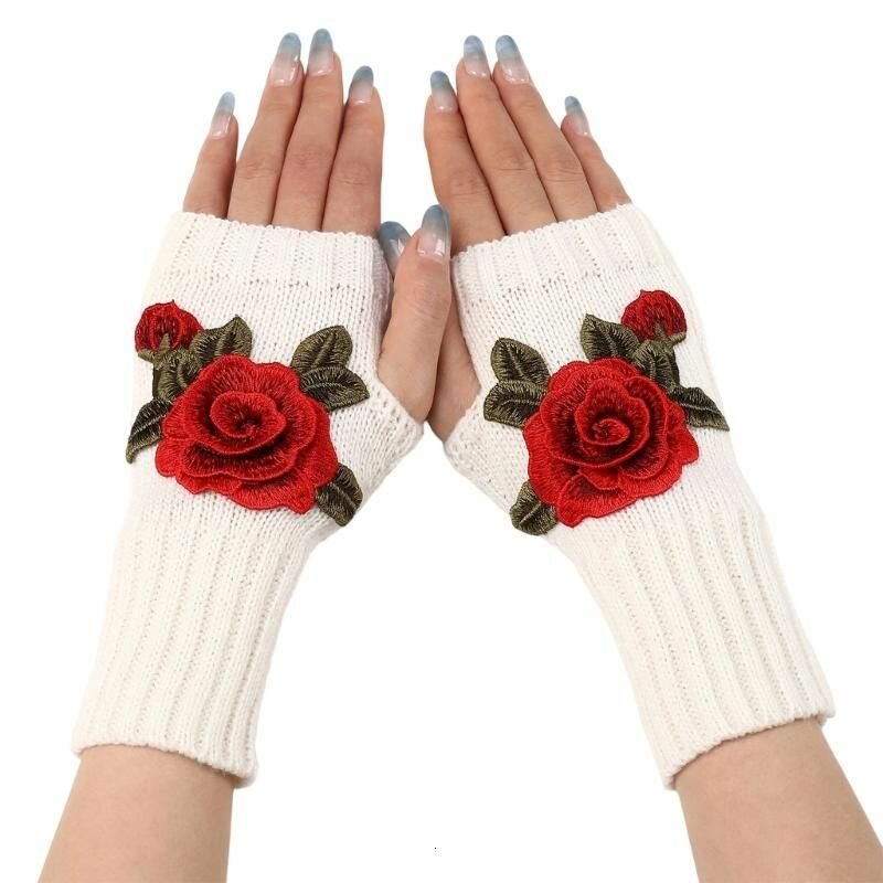 Элегантные короткие перчатки с вышивкой, - 6