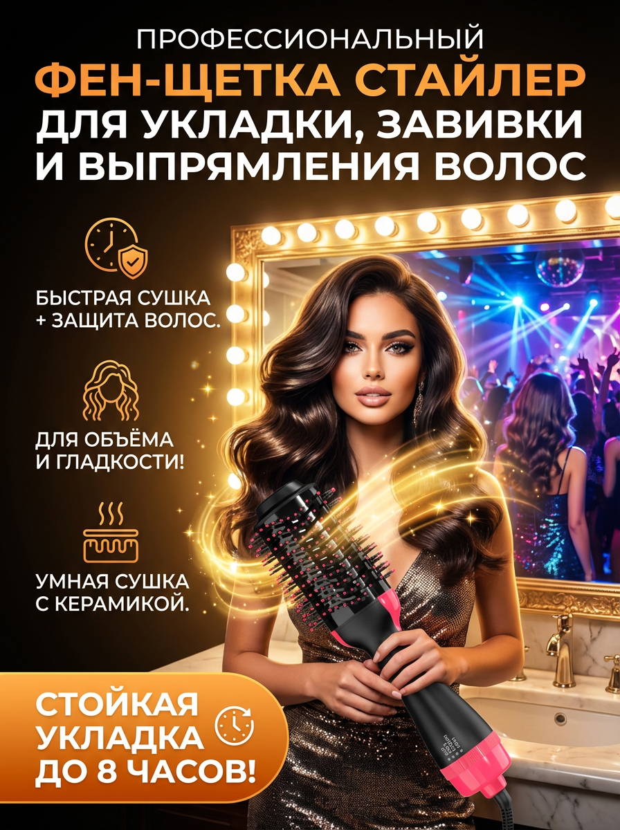 Фен-щетка для волос 3 в 1, Термощетка, Выпрямитель для волос, Стайлер, Расческа