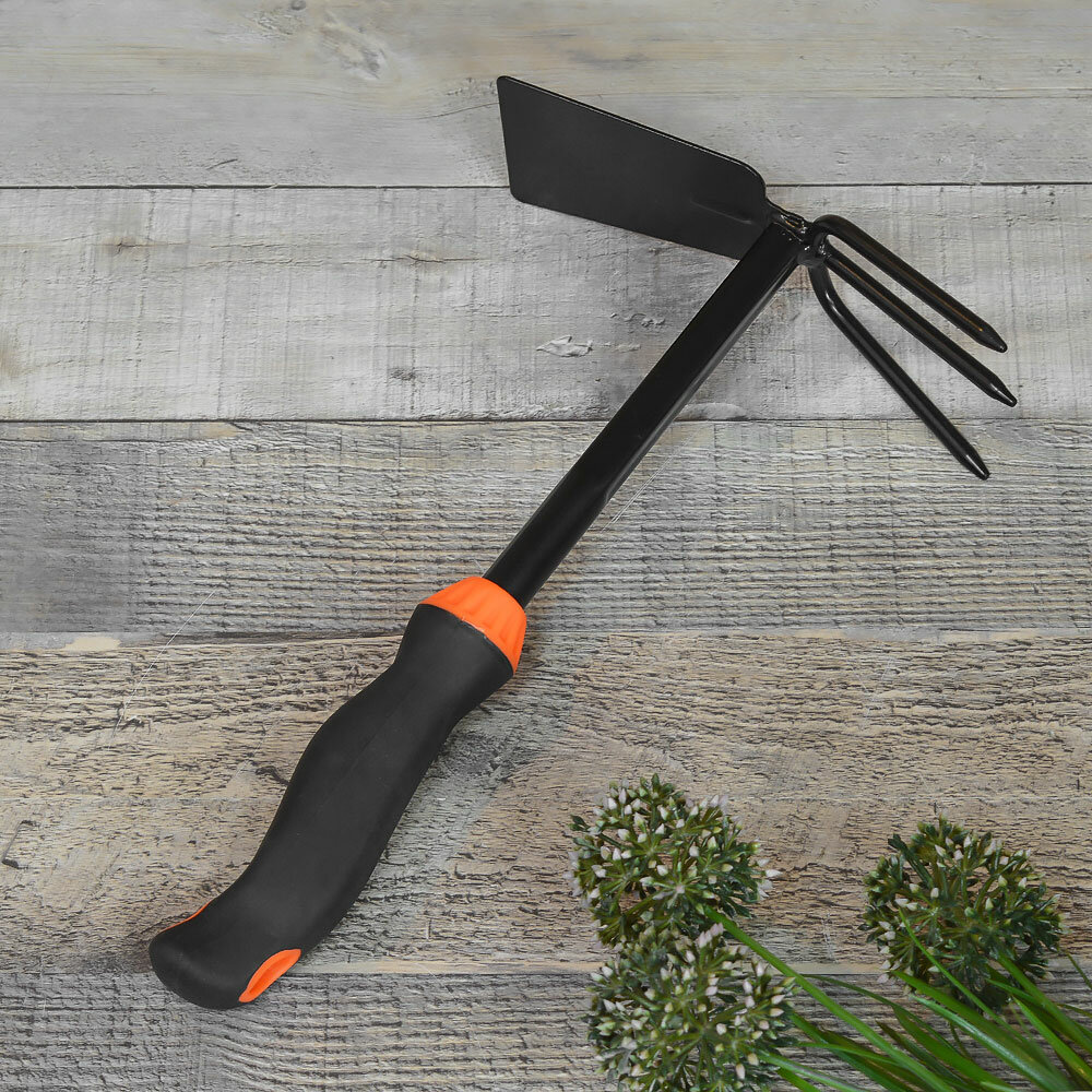 Мотыжка-рыхлитель металлическая 30,5x6,5x18 см, черная, для прополки и рыхления почвы