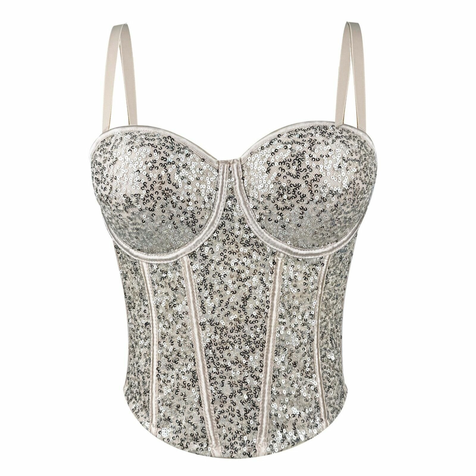 Корсет с пайетками и сеткой топ тонкими бретелями