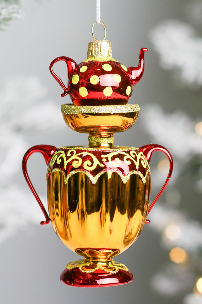 Ёлочная игрушка самоварчик, золотой, 85 мм, Елочка С2192-зол