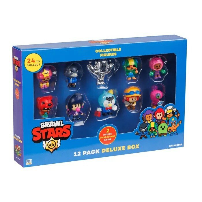 Набор коллекционных фигурок Brawl Stars, 12 шт, 3 редких героя: Леон Кроу и Сэнди, (5см), (BRW2080B)