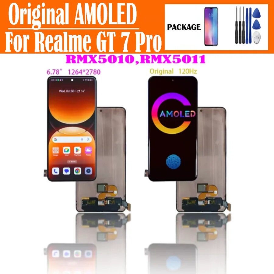 Оригинальный AMOLED-дисплей 6,78 дюйма для Realme GT7 Pro GT 7 Pro RMX5010, RMX5011, сенсорный экран, замена дисплея для Realme GT7 Pro