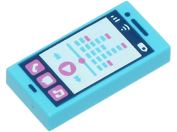 Деталь Lego 3069pb0854 Tile 1 x 2 with Smartphone, Phone, Speech Bubble, Note, Play Button, Signal Strength and Battery Level Pattern