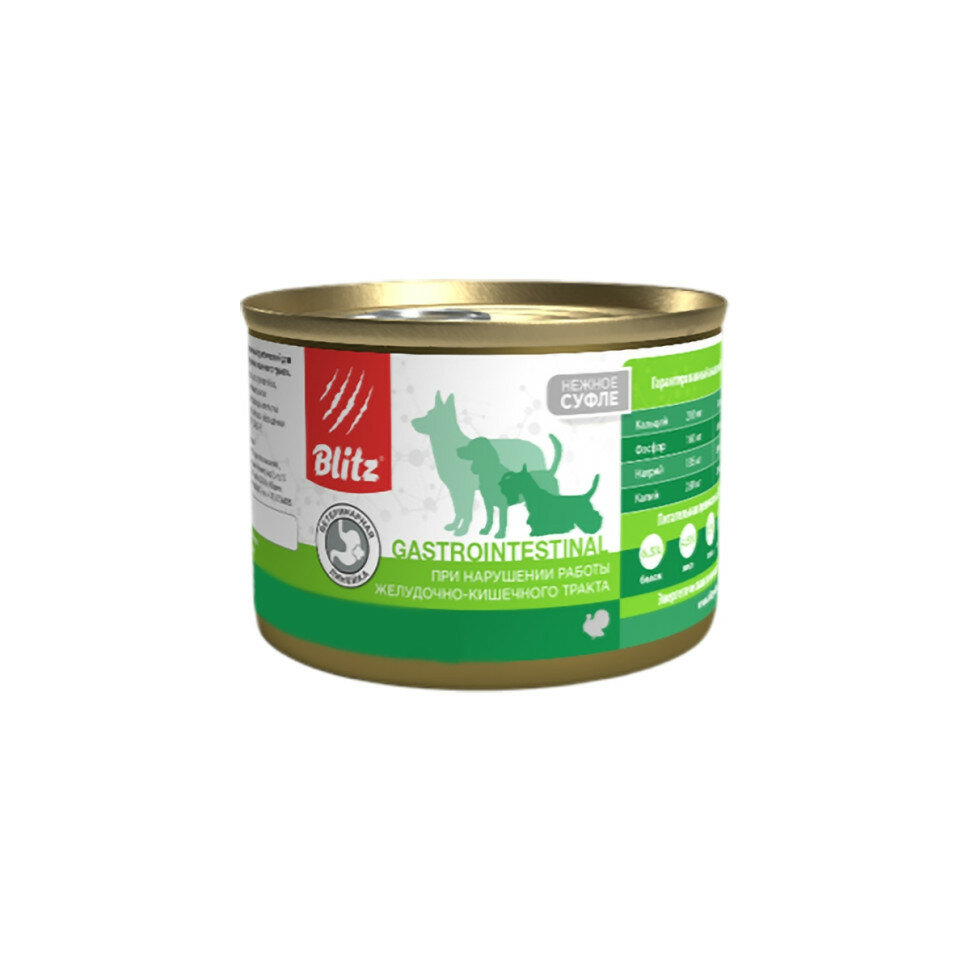 Влажный корм для собак Blitz Gastrointestinal при нарушении работы желудочно-кишечного тракта - 200 г х 12 шт