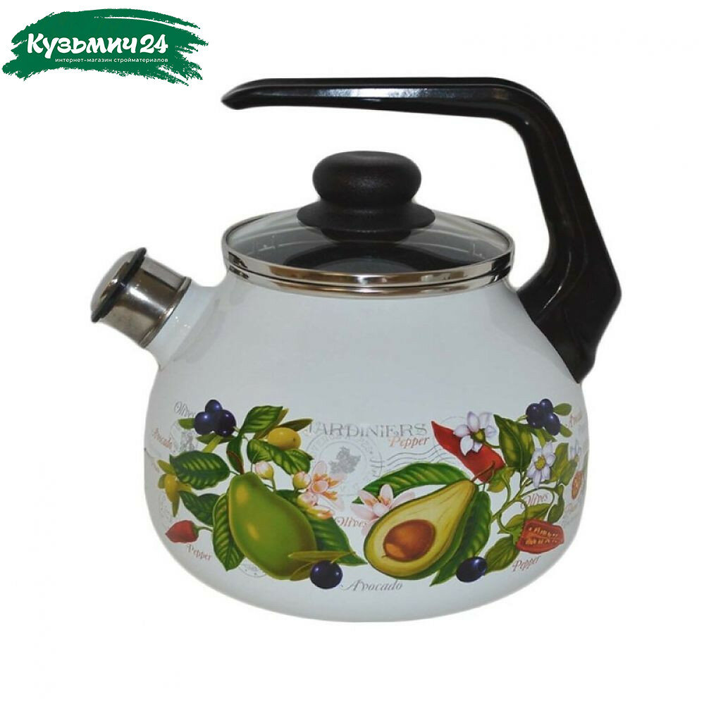 Чайник со свистком СтальЭмаль Авокадо, 3 л, ручка консольная