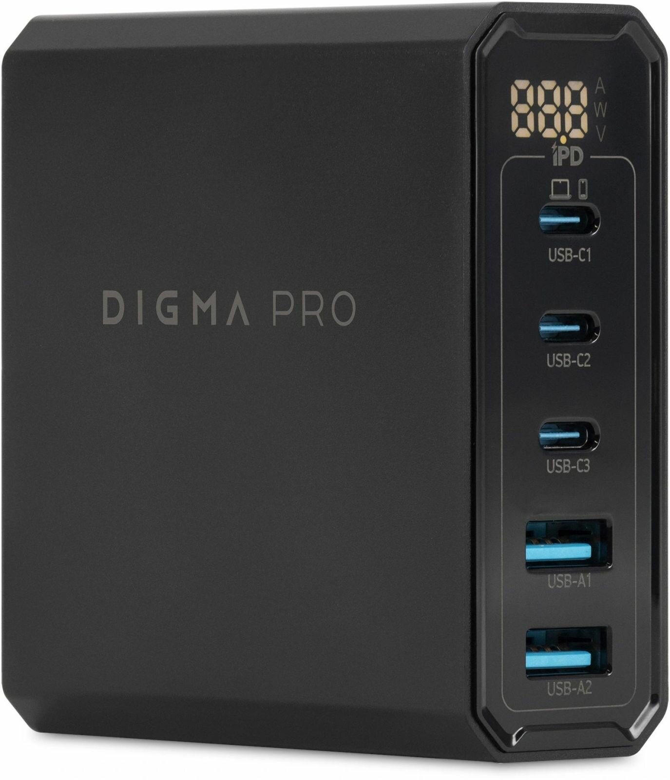Настольное зарядное устройство DIGMA 140 Вт, 5 А, PD+QC, 3хUSB-C, 2хUSB-A, универсальное, черное (DPW1A4G024BK)