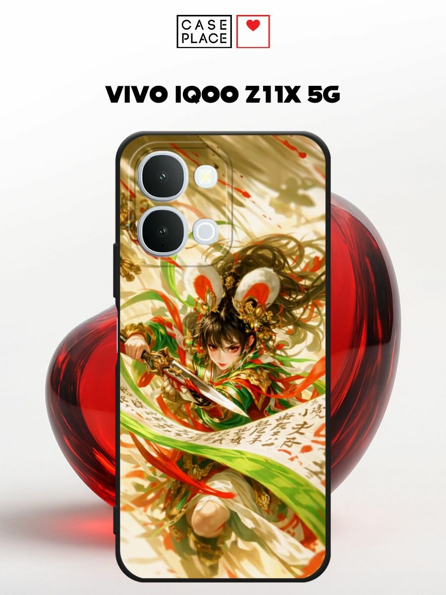 Черный матовый чехол на Vivo IQOO Z11x 5G/Y31d / Виво IQOO Z11х 5G/Y31d с принтом Меч и честь