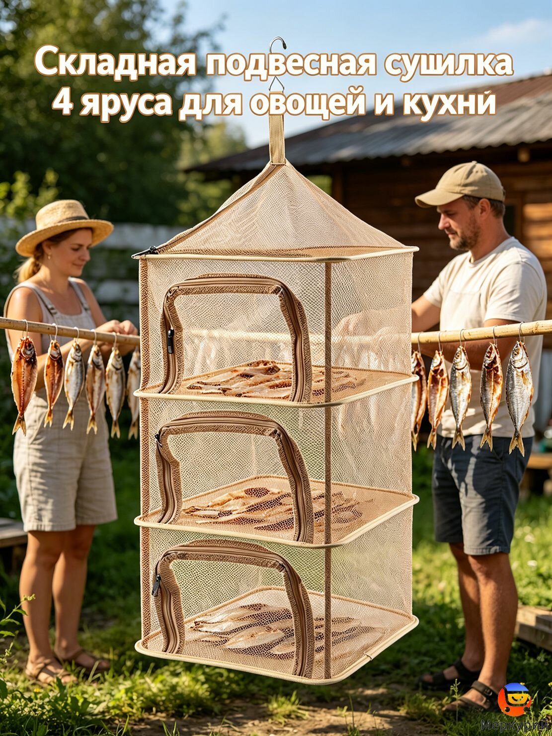 Многоярусная сетчатая сушилка складная для фруктов и посуды