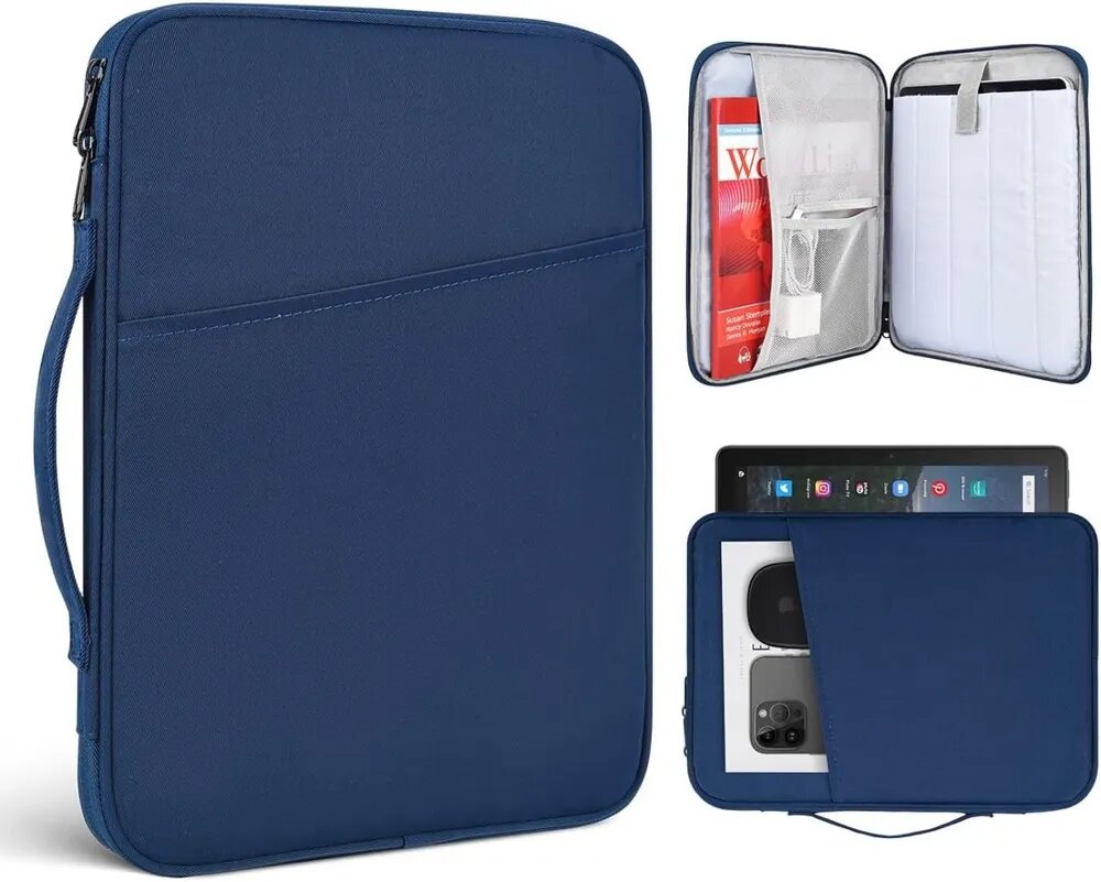 Чехол для планшета 9-11 дюймов, подходит для Huawei MatePad SE 11"/ MatePad 11.5"S, Air 11.5 чехол для переноски защитной сумки с карманом, светло-серый, Тёмно-синий