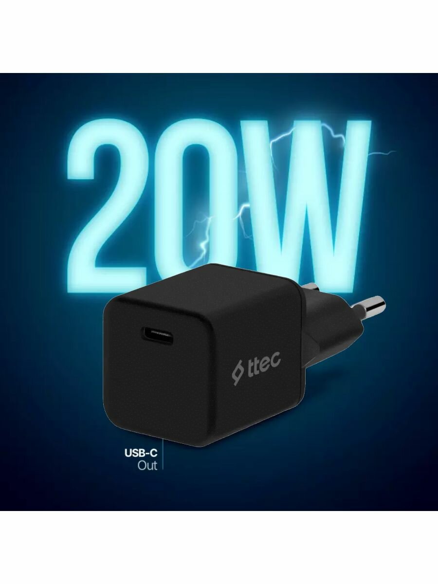 Сетевое зарядное устройство TTEC SmartCharger USB-C 20W PD черный (2SCP01S)