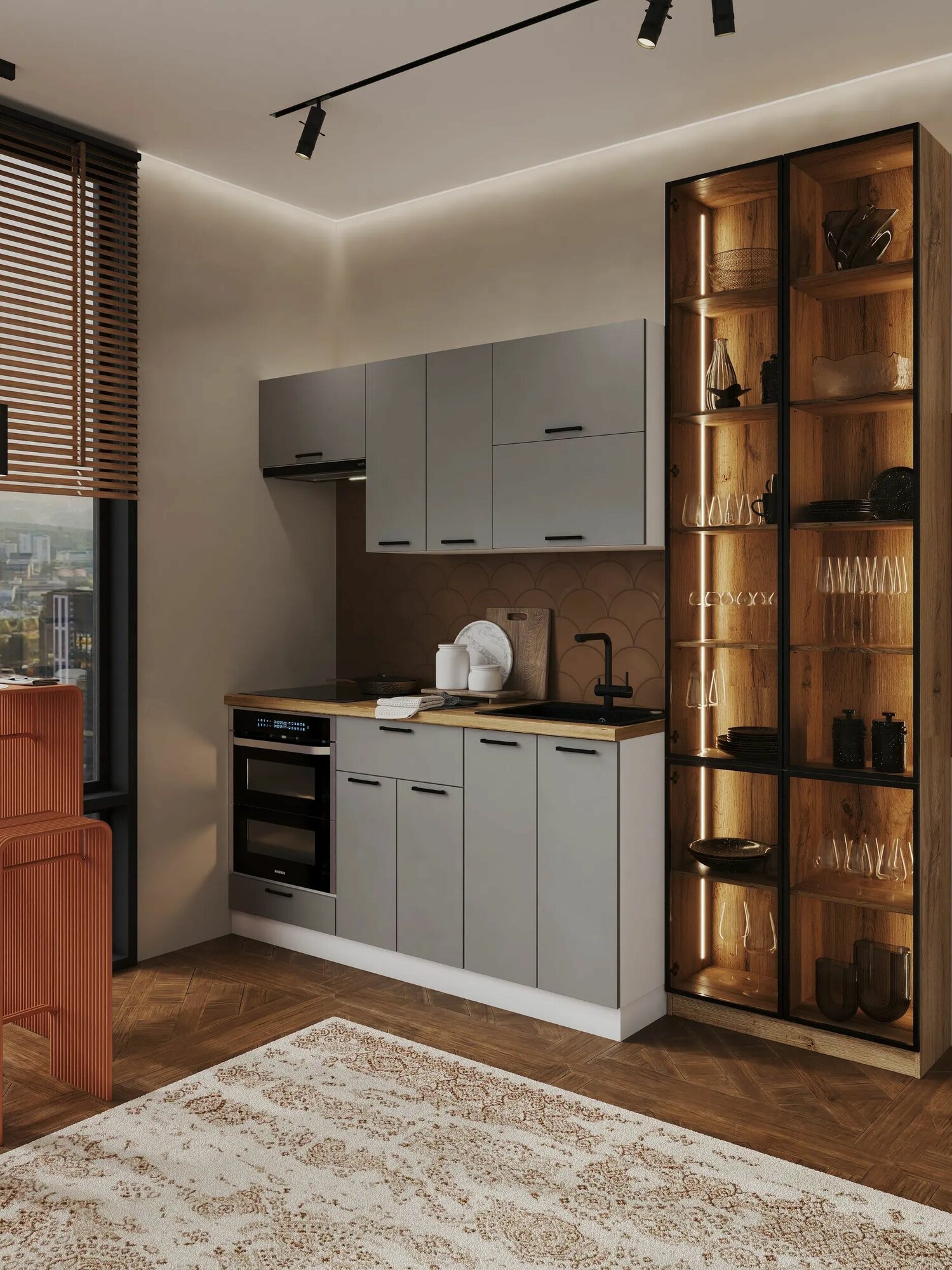 Кухонный гарнитур без столешницы "Агава Smooth" МДФ 180*40*211 см. Белый/Графит