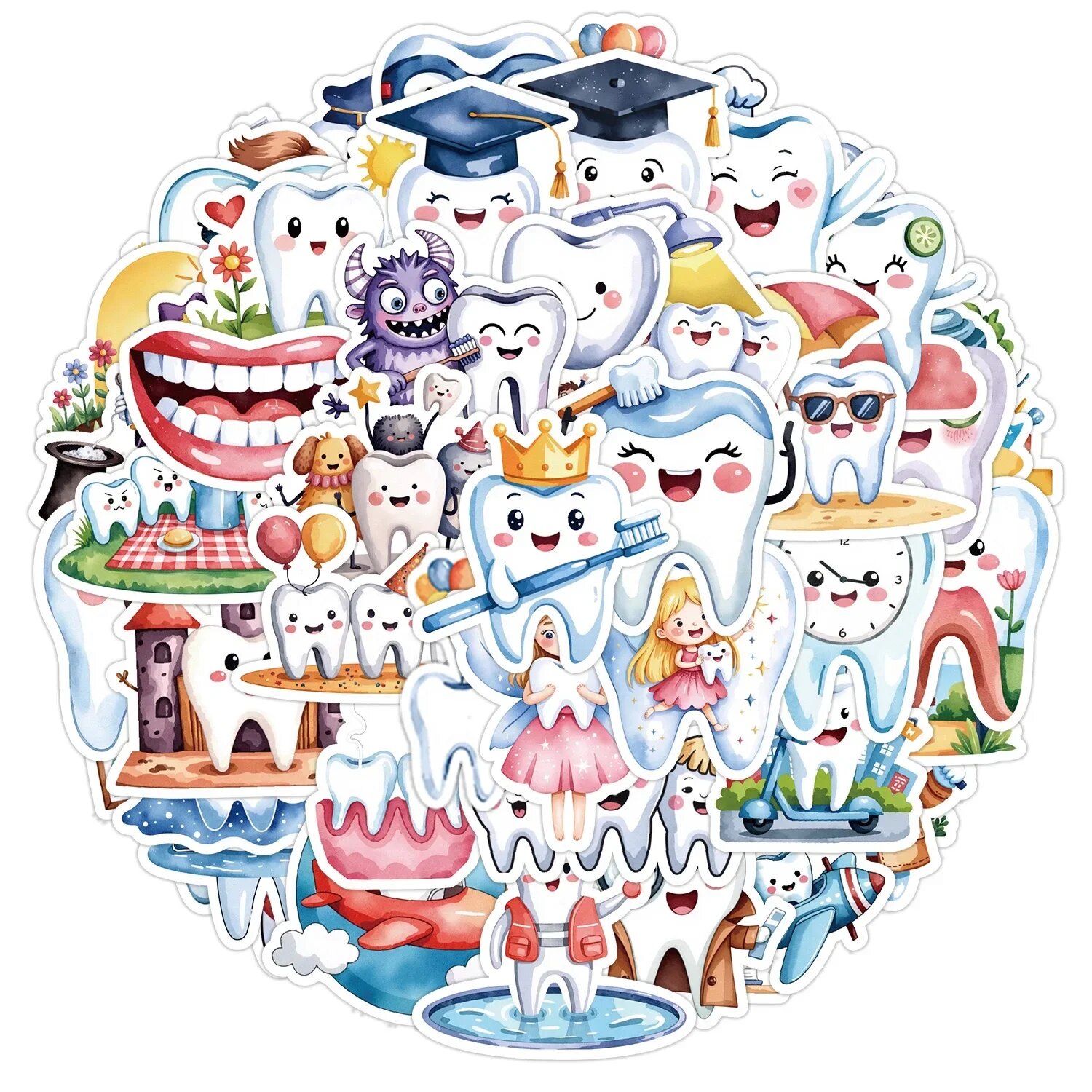Мультяшные наклейки для защиты зубов 50pcs