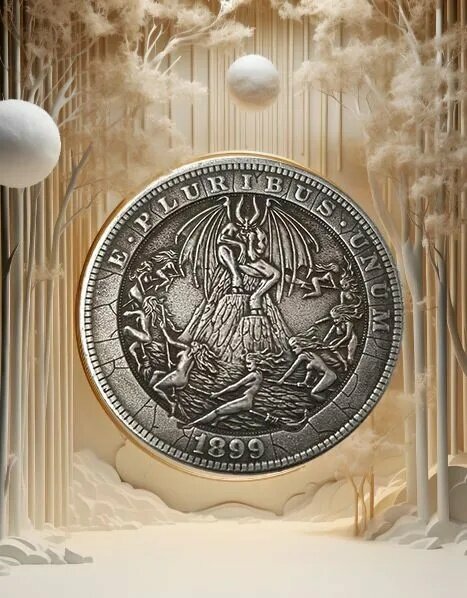 Реплика доллара США Морган (1921 г.) с авторским рисунком Отшельник в лесу арт-объект для коллекции