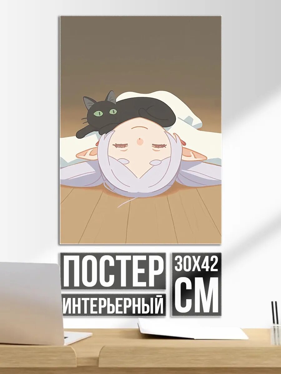 Плакат постер Девушка с котом